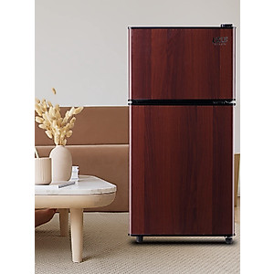 KRIB BLING Mini Fridge With Freezer,3.5 Cu. Ft Compact Refrigerator With 2 Doors,7- Level Adjustable Thermostat, Removable Glass Shelves For Bedroom, Office, Kitchen, Apartment, Dorm,Wood