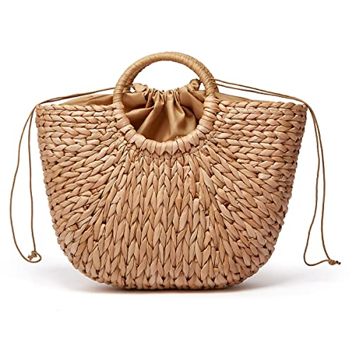 Womens Large Straw Bags Beach Tote Bag Hobo Summer Handwoven Bags Purse With Pom Poms (C-Khaki)