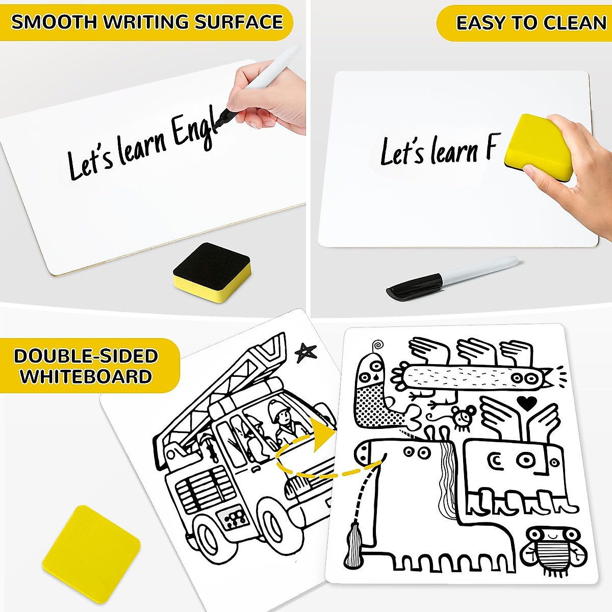 Small Dry Erase Boards, Classroom White Boards for Kids 9" x12”, Personal Mini Whiteboards for Home School Teaching Supplies, School Supplies Lapboards, 32 Whiteboard Erasers & 32 Markers Included