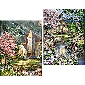 Clendo 2 Pack Jesus Diamond Art Painting Kits for Adults, DIY Be Still God House Full Drill Diamond Painting Art Kits for Beginners, Gem Diamond Dots Painting Kits for Wall Home Decor 11.8X15.7inch