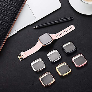 [6 Pack] Mugust Screen Protector Compatible with Fitbit Versa 2 Case, TPU Plated Full Around Protective Case Cover (Black, Space Gray, Silver, Rose Gold, Rose Pink, Clear)