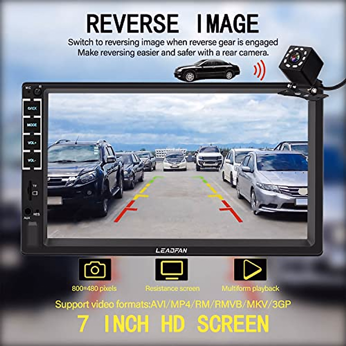 7" Car Stereo Double Din Touch Screen Car Radio Audio Receiver FM Radio Bluetooth Video Remote Control MP5/4/3 Player Android iPhone Mirror Link USB/SD/AUX Hands Free Calling with Camera