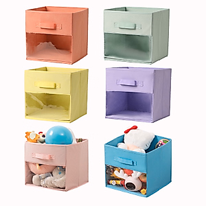 SOCOME Toy Storage Organizer with Clear Window Collapsible Cube Storage Bins Clothes Storage Home 6 Pack, Fabric Storage Cubes for Organizing Clothes, Toys, Books 10.5"×10.5"×11" ( 6 Color )