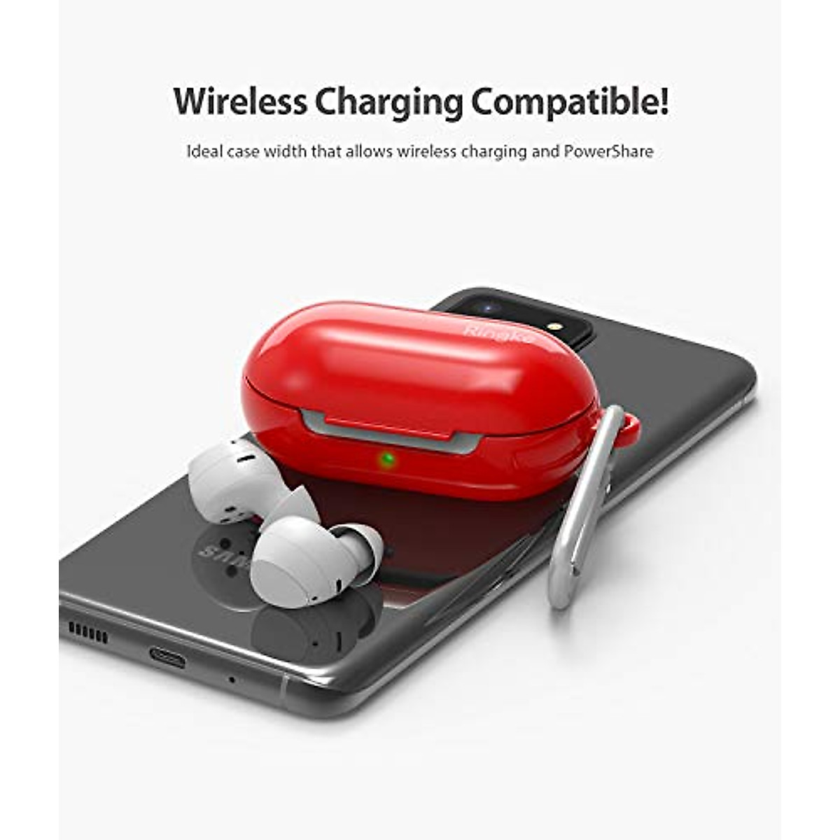 Ringke Case Designed for Galaxy Buds Plus (2020) and Galaxy Buds (2019) Hard PC Case Cover Accessory Upgraded Version with Carabiner - Glossy Red