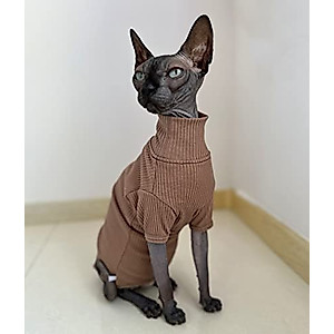 Sphynx Cats Shirt Cat Turtleneck Cotton Sweater Pullover Kitten T-Shirts with Sleeves Cat Pajamas Jumpsuit for Sphynx Cornish Rex, Devon Rex, Peterbald (XX-Large (Pack of 1), Light Brown)