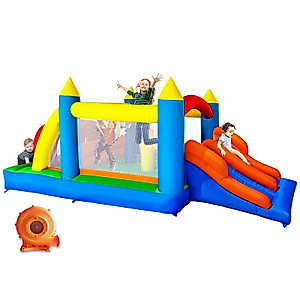 HuaKastro 16.3x7.2FT Kids Inflatable Obstacle Bounce House with Dual Racing Slides, Crawl Tunnels, Climbing, Obstacles, Jumping All in One Castle Great for Children's Outdoor Party - with Blower