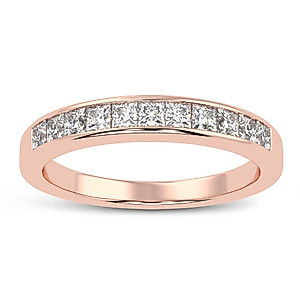 FACETS JEWELS Princess Cut Channel Set Moissanite Wedding Band For Women 0.6 Carat VVS Moissanite Dainty Gold Stackable Ring Yellow, Rose, White Gold - 925 Sterling Silver 5