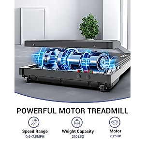 Walking Pad Treadmill Under Desk, 2 in 1 Desk Treadmill Space Saving for Home Office, Portable Treadmill 265lbs Capacity 2.25 HP Walking Pad, Lightweight Walking Jogging Machine,Installation Free