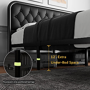 iPormis Full Size Metal Bed Frame with Leather Headboard, Heavy-Duty Platform Bed Frame, Thicker Metal Steel Slats Support, 12'' Under-Bed Space, Noise-Free, Easy Assembly, Black