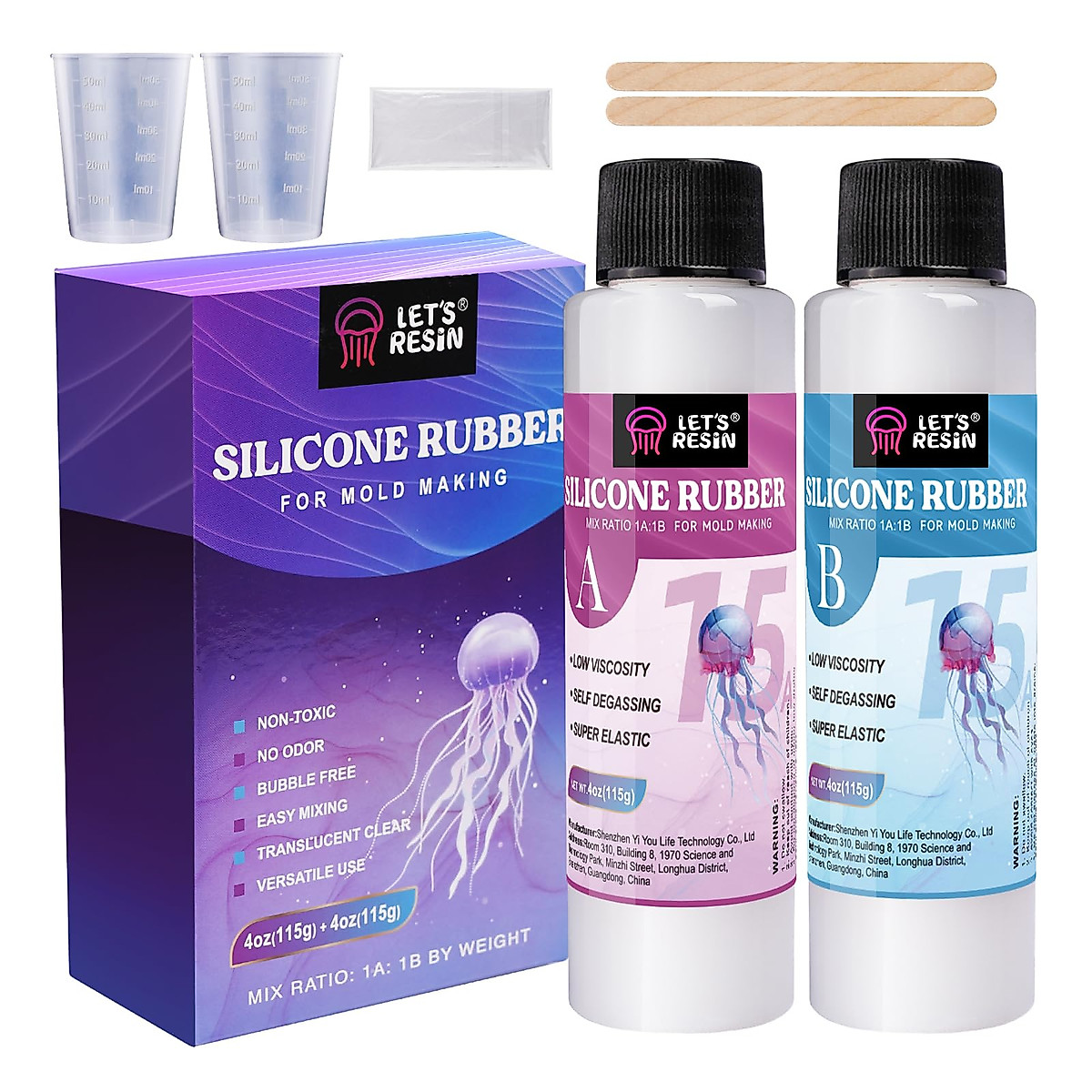 LET'S RESIN 8oz Silicone Mold Making Trial Kit, Fast Cure Mold Making Silicone Rubber, Easy Mixing, Flexible Platinum Cured Molding Silicone for Casting Resin Molds & Silicone Molds (Translucent)