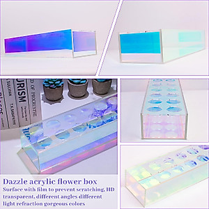 LOYWREE 2 Pcs Iridescent Acrylic Modern Vase 32.2 Inches Rectangular Floral Centerpiece for Dining Table Low Laying Unique Flower Vases for Home Decor or Weddings(Flowers not Included)