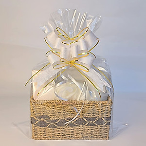 WEWILUCK Pull Bows for Gift Wrapping, 15 PCS Large Gift Bow Bulk for Presents Package, Gift Baskets, Christmas, Wedding, and Party Decor (White with Tulle & Gold line, 6 inches)