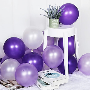 Lavender Purple Party Balloons, 70pcs 12inch Lilac Light Purple White Balloons for Garland Arch, Purple Metallic and Confetti Balloons for Birthday Baby Bridal Shower Wedding Girls Party Decorations