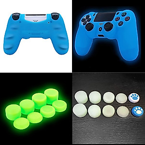 HLRAO Green Anti-Slip Glow in The Dark Protective Silicone Cover Skin Grips Compatible with PS5 Controller,8 PCS Thumb Grips Caps and 2 Grips Caps Glow in The Dark.
