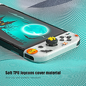 Halloween Decoration Switch OLED Case, Switch OLED Protective Case with TPU Joycon Covers and Glass Screen Protector and Thumb Grip Caps