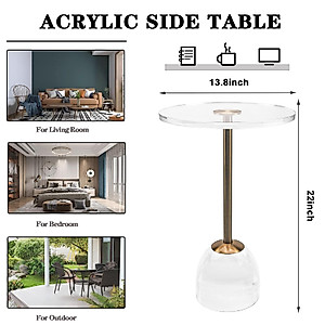 NEJHC Clear Acrylic End Table,Side Table Modern Small Round Table with Solid Base for Living Room, Bedroom
