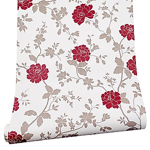 Yifely Red Peony Shelf Liner Self-Adhesive Furniture Paper Old Dresser Drawer Decor Sticker 17.7 Inch by 9.8 Feet