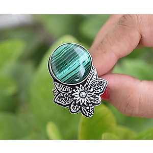 Rekha Gems Malachite Ring-925 Sterling Silver Ring-Vintage Ring-Handmade Ring-Birthday Gift-Green Gemstone Ring-Boho and Hippie Ring-Birthstone Ring-Malachite Jewelry- RMK13 (4.50 US)