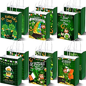 Crtiin 150 Pieces St Patrick's Day Paper Gift Bags with Handle Lucky Shamrock Treat Bags Green Treats Bags Goodie Candy Bags Wrapping Bags for St. Patrick's Irish Party Favors Supplies