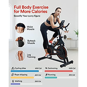 UREVO indoor Cycling Bike, Stationary Exercise Bike 350 lbs Weight Capacity，Ipad Mount, Comfortable Seat Cushion, Silent Belt Drive Cycle Bike for Home Workouts Gym