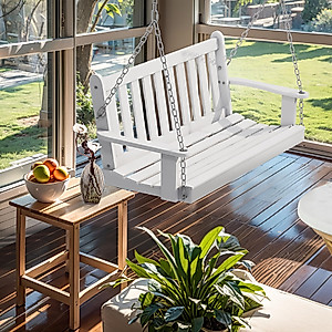 JAMFLY Wooden Porch Swing Outdoor, Bench Swing with Hanging Chains for Outdoor Patio Garden Courtyard Backyard, White