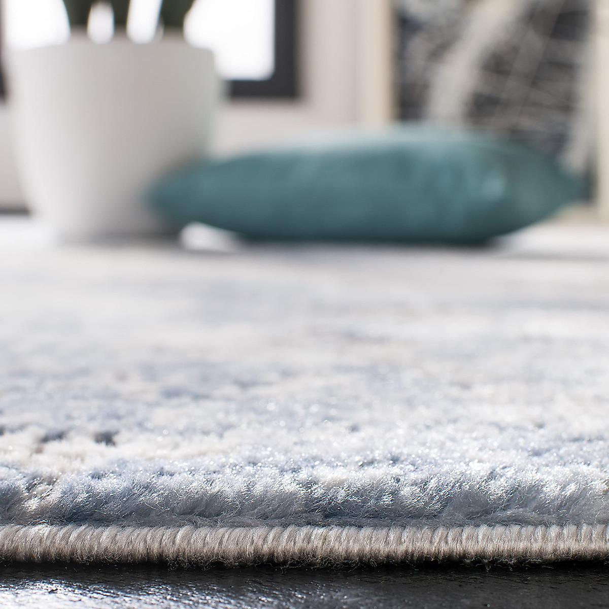 SAFAVIEH Amelia Collection Runner Rug - 2'2" x 12', Grey & Blue, Modern Abstract Design, Non-Shedding & Easy Care, Ideal for High Traffic Areas in Living Room, Bedroom (ALA705F)