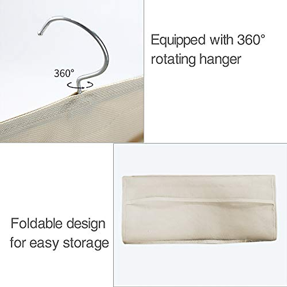 ohihuw Closet Hanging Organizer for Large Size Bras with Enlarged Mesh Pockets Dual Sided Underwear Storage (Beige)