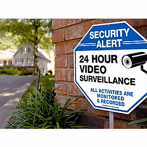 Video Surveillance Sign,Security Camera Sign, 12x12 Security Alert 24 Hour Video Surveillance Metal Sign,All Activities Are Monitored & Recorded Aluminum Sign for CCTV Video Surveillance Signs Outdoor