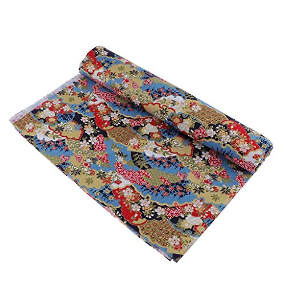 LoveinDIY Cotton Fabric Yard Sewing Patchwork Fabric Japanese Kimono Printed Fabric, Japanese Traditional pattarn, for Your Hand Making, Blue Flowers