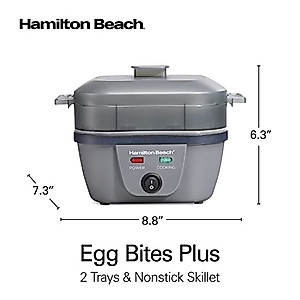Hamilton Beach 6-in-1 Electric Egg Bites Cooker Plus and Poacher, Hard Boiler with 5.25” Non-Stick Skillet for Omelets, Scrambling & Frying, Grey (25510)