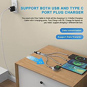 MTAKYI 5 in 1 Watch Charger Cable for iWatch 1.8M/6Ft Multi USB Universal Smart Watch Charging Cable Magnetic with Lightning+Micro USB+Type C for Aple Watch Series1-7/iPhone 13-6/Airpods/Android