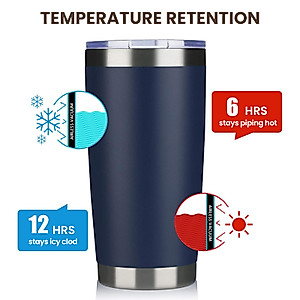 MEWAY 20oz Tumbler Cup Double Wall Vacuum Insulated Travel Mug Bulk, Stainless Steel Tumblers with Lid and Straw, Durable Powder Coated Coffee Cups for Cold & Hot Drinks (Navy, 1)