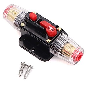 150A Audio Inline Circuit Breaker Reset Fuse Holder 12V-24V DC with Manual Reset and installation Screws for Car Audio, Stereo Switch and Solar Inverter System