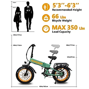 RUNDEER 750W Adult Electric Bicycle, 20 inch Fat tire Aluminum Frame, Maximum Speed of 32 Miles per Hour with Samsung High Performance Batteries 48V Front and Rear Shocks Absorption（Green）