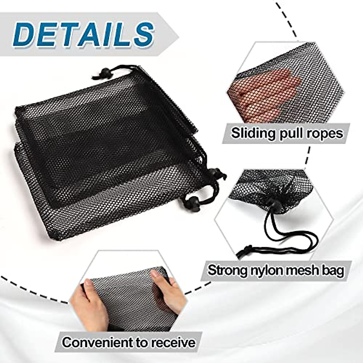 Zsxdc 16 Pieces Black Mesh Bags Drawstring Laundry Bags,5.5 x 7.5 Inch Nylon Mesh Bags Dishwasher Bag with Cord Lock Closure for Home Kitchen Supplies Seashell Collecting, Mesh Bags and Travel