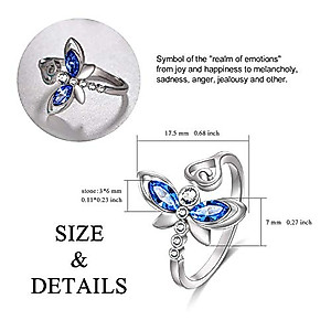 AOBOCO Dragonfly Ring Sterling Silver Women Ring Embellished with Simulated Light Sapphire Crystals, Adorable Insects in The Garden Series, Anniversary Birthday Dragonfly Jewelry Women Gifts