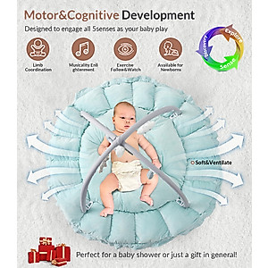 Baby Gyms & Playmats, 5 in 1 Thick & Plush Play Mat Activity Gym for Babies, 51” Baby Mat for Floor Tummy Time, Motor Skills & Sensory Development Mat With 5 Toys for Newborn Boy Girl 0 3 6 12 Months