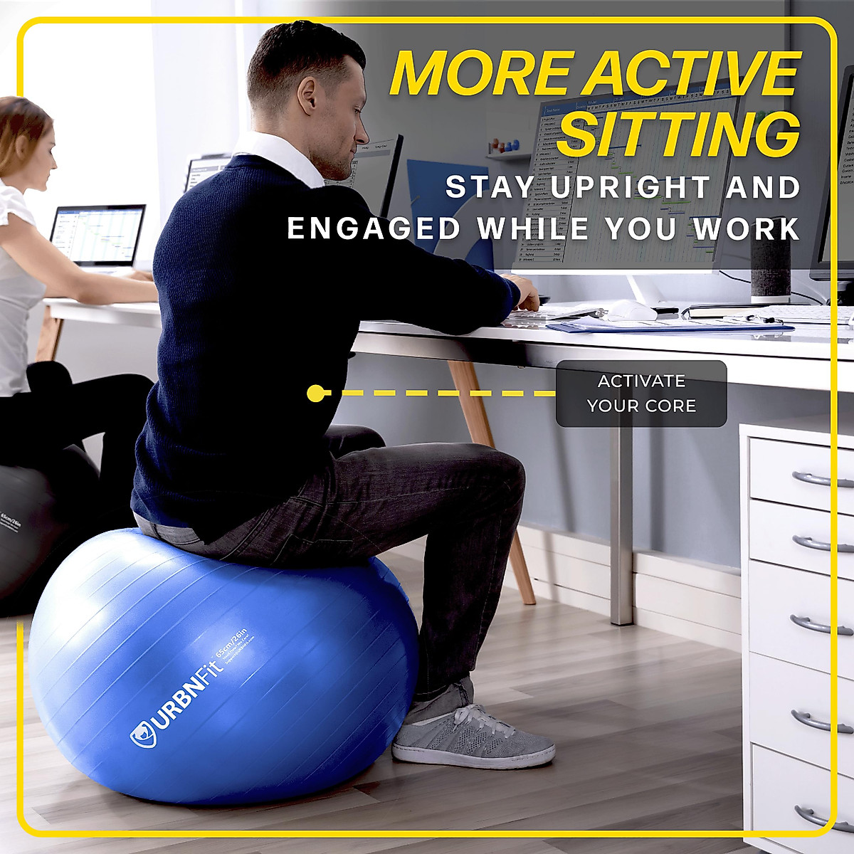 URBNFit Exercise Ball - Yoga Ball in Multiple Sizes for Yoga, Pilates, Pregnancy, Stability - Anti-Burst Swiss Balance Ball w/Quick Pump – Office Ball Chair for Home and Gym – 34 Inch - Black