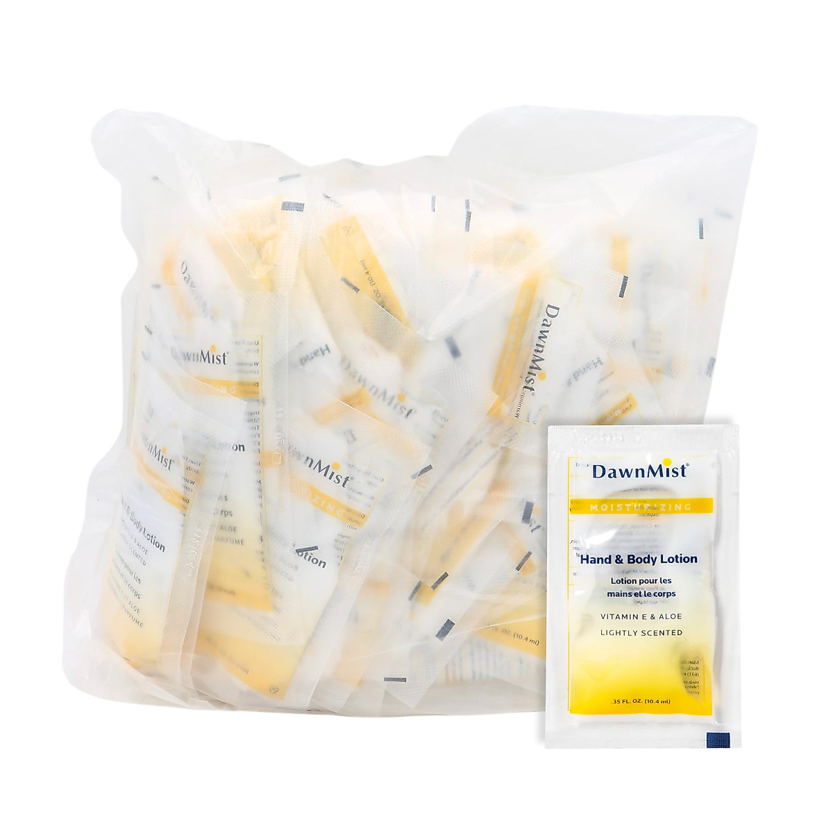 Dukal Moisturizing Lotion. Pack of 100 Hand & Body Lotion. Mild Coconut Fragrance Contains Aloe, Vitamin E, Alcohol-free formula Moisture Loss Prevention 0.35 oz Single-Use Packet. Scented Body Lotion