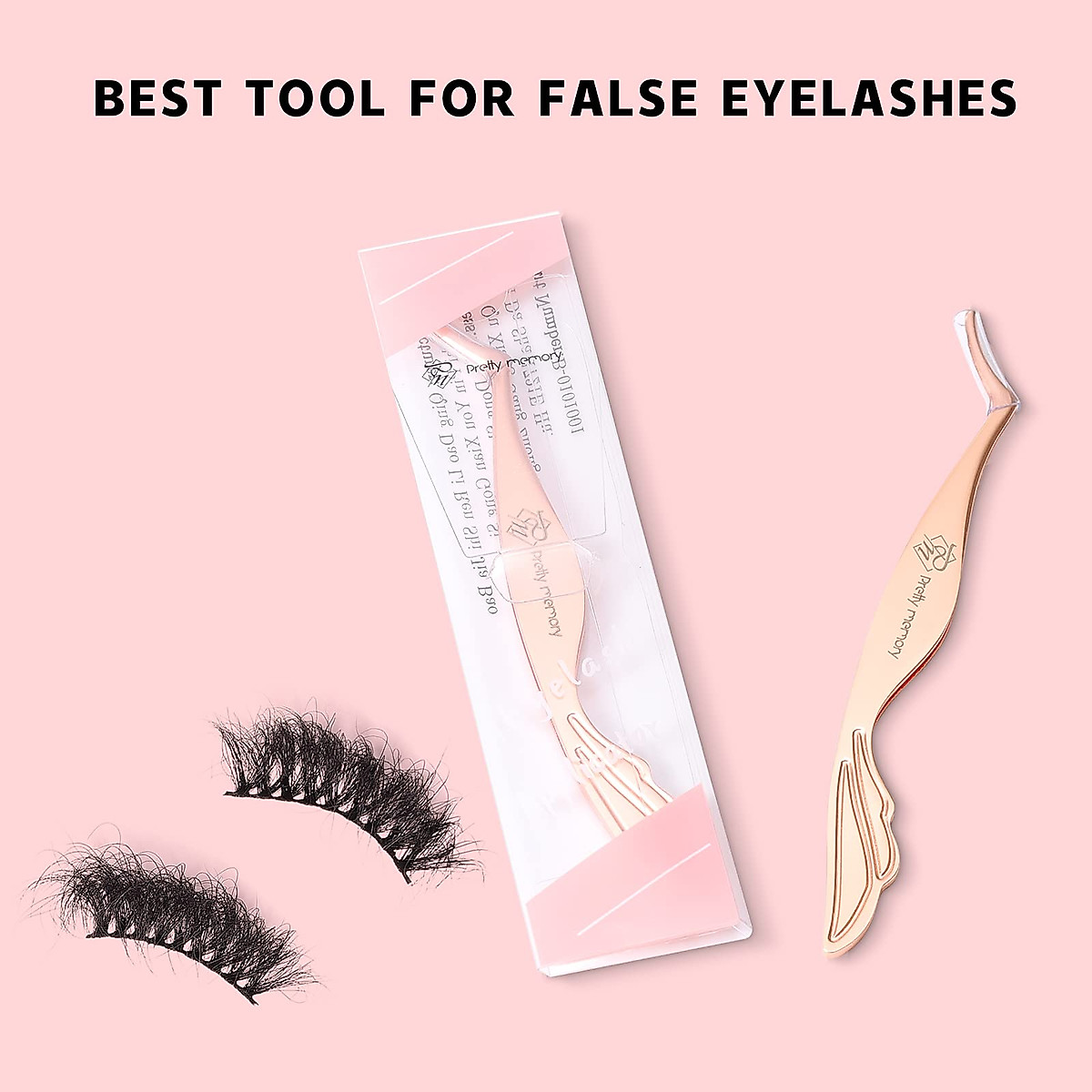 Pretty memory Eyelash Applicator Tool DIY Cluster Lash Tweezers Curved Eyelash Tweezers for Easy Lash Application and Removal, Rose Gold