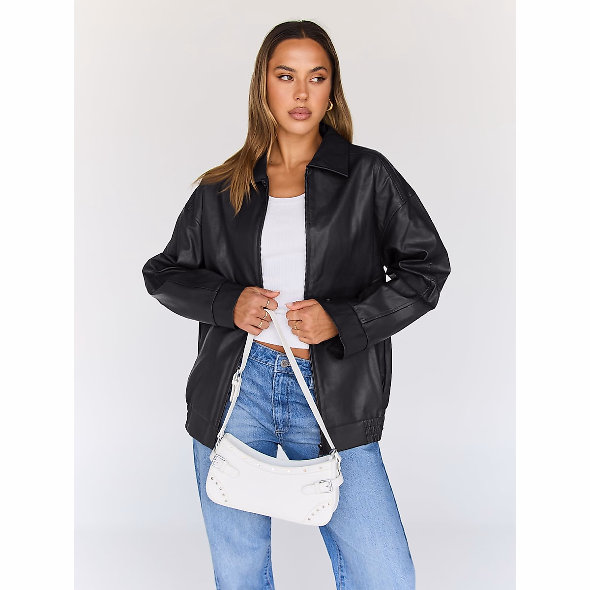Trendy Queen Womens Leather Jackets Oversized Faux Motorcycle Plus Size Moto Biker Coat Fall Outfits Fashion Clothes 2025 Black M