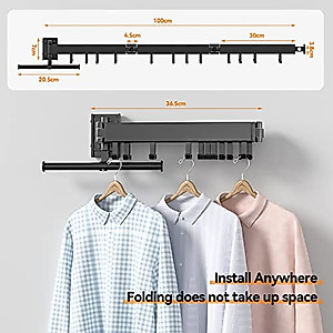 BAICIWE Wall Mounted Clothes Drying Rack, Retractable Laundry Drying Rack, Clothes Drying Rack Folding Indoor, Space Saver, Drying Rack Clothing for Balcony, Laundry, Bathroom, Patio(Tri-Fold)