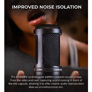 Audio-Technica AT2020 Cardioid Condenser Microphone Bundle with Blucoil 4-Pack of 12 Acoustic Foam Isolation Panel Wedges, 10' XLR Cable, Boom Arm Plus Pop Filter, and Samson SR350 Headphones