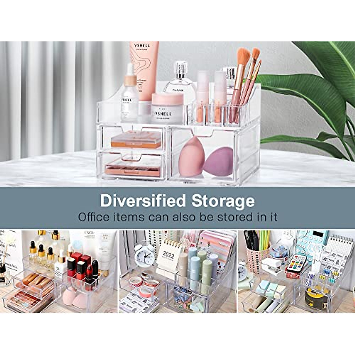 BREIS Makeup Organizer, Clear Acrylic Bathroom Organizers and Storage Box with Drawers for Vanity Skincare Beauty Countertop Desk, Cosmetic Display Case for Perfume Lipstick in Bedroom Dresser Top