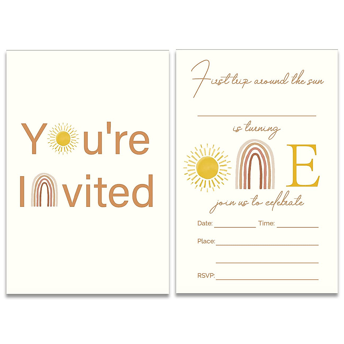 First Trip Around the Sun First Birthday Party Invitations with Envelopes Set of 20 Boho Sun Birthday Party Invites Fill in Blank