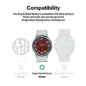 Ringke Bezel Styling [Stylish Stainless Steel Frame] Compatible with Samsung Galaxy Watch 6 Classic Case (43mm), Anti Scratch Protector Adhesive Lightweight Cover Accessory - 43-01 (ST) Silver