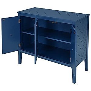 Knocbel Vintage Storage Cabinet with 3 Doors and Adjustable Shelf, Entry Hallway Foyer Console Table Buffet Sideboard Cupboard Coffee Bar, 99lbs Weight Capacity (Navy Blue)
