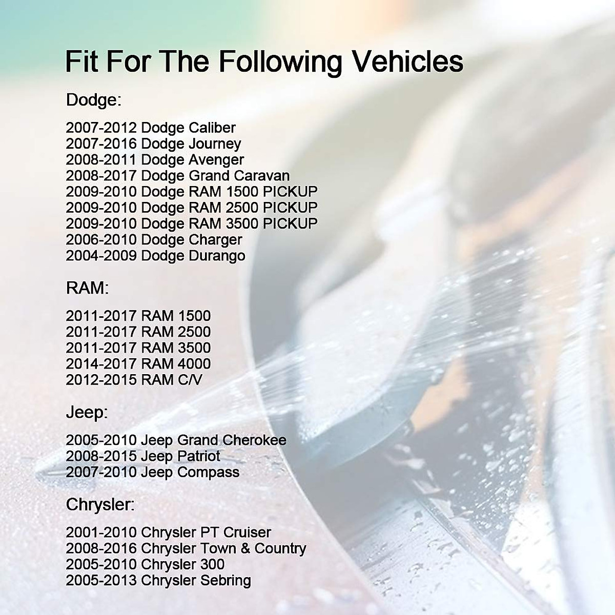 Front Windshield Washer Nozzles Kit for Dodge, Jeep, Ram - Replaces OEM # 4805742AB, 5116079AA Wiper Spray Washer Jet with 118 Inch Long Fluid Hose and 6 Connectors