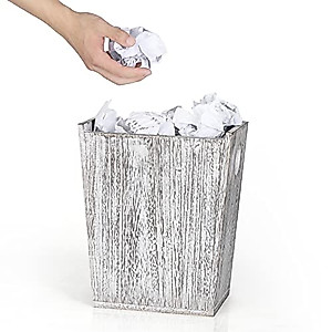 ETELI Wood Waste Basket Small Trash Can Rustic Wood Garbage Can with Double Handles for Bedroom Bathroom Office Living Room, Rustic Grey