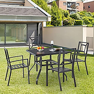 AECOJOY 4-Piece Outdoor Patio Dining Chairs, Arm Chairs with Heavy-Duty Metal Frame for Poolside, Backyard, Balcony, Garden, Porch, Set of 4, Black